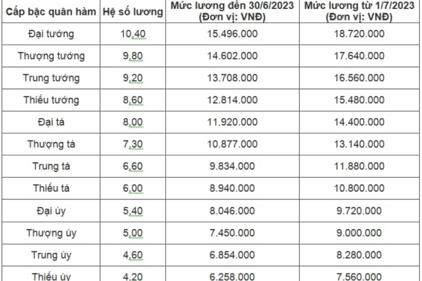 How to calculate the salary for the Vietnamese officers at all levels ...