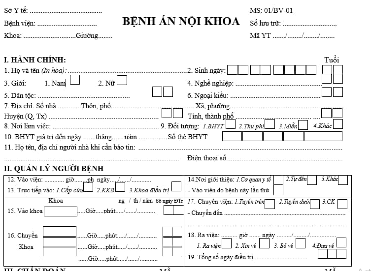 Vietnam: What is the newest Internal Medicine Medical Record Form (Form ...